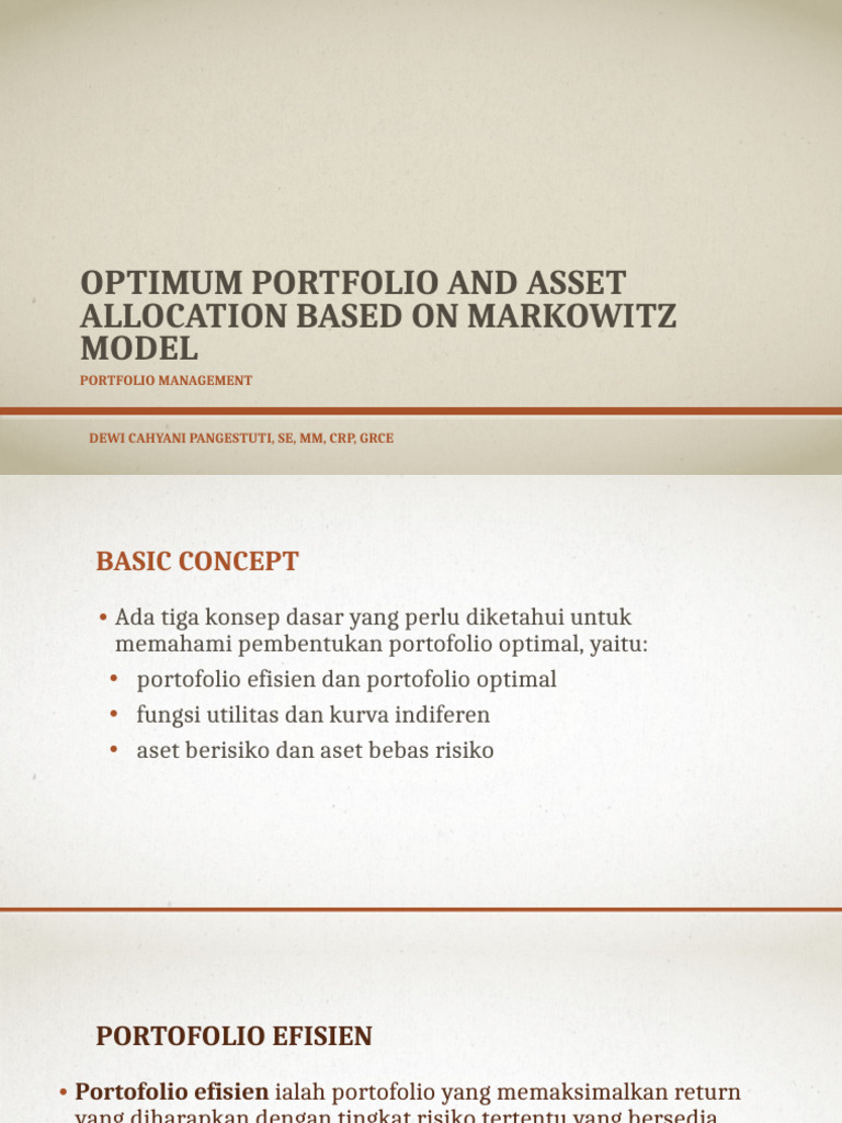 TM 10 - Optimum Portfolio and Asset Allocation Based On Markowitz | PDF