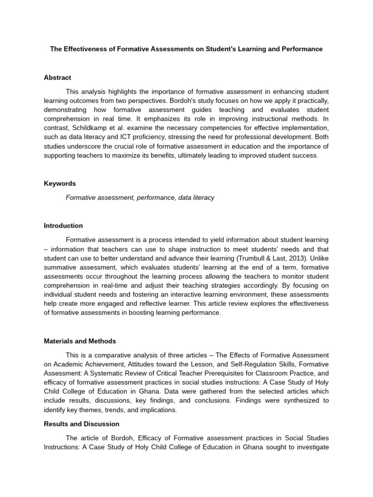 The Effectiveness of Formative Assessments On Student's Learning and ...