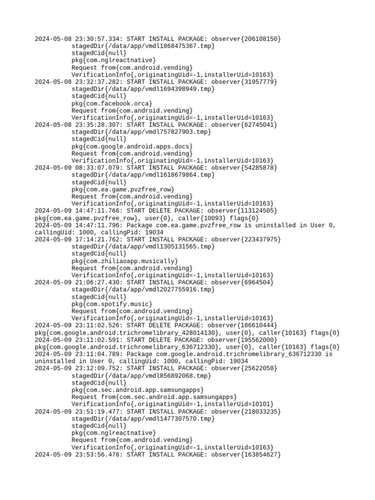 Android Package Installation Logs | PDF | Software | Computing