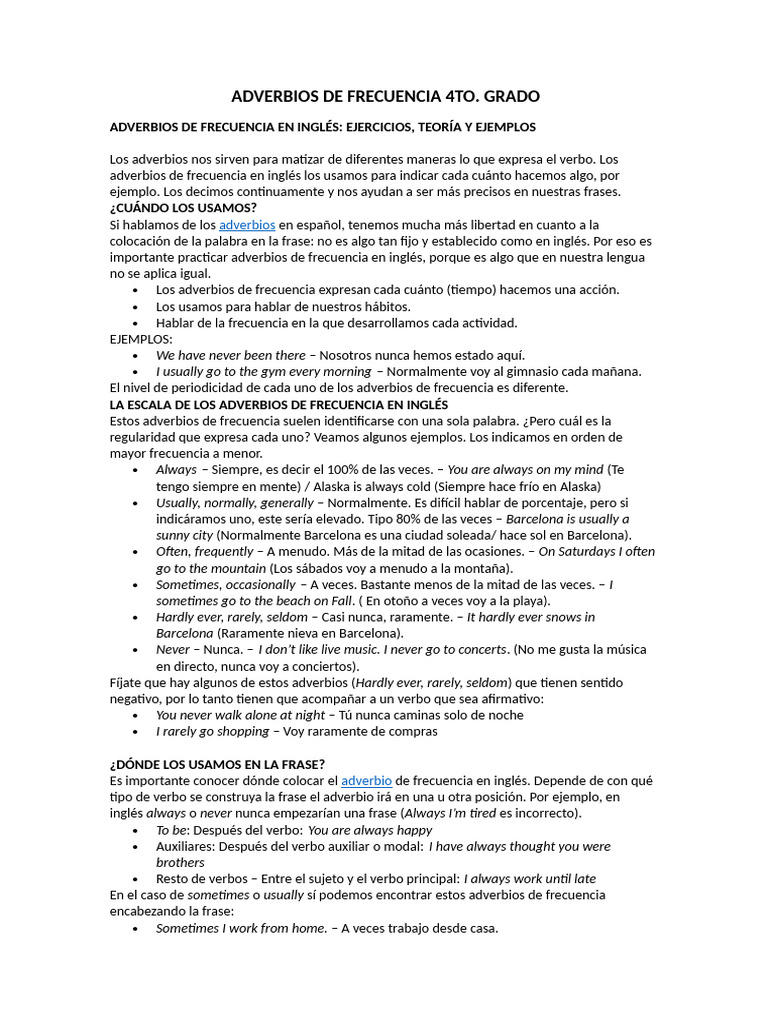 ADVERBIOS DE FRECUENCIA 4TO | PDF | Adverbio | Morfología Lingüística