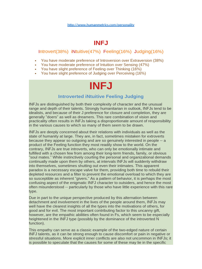 INFJ | PDF | Extraversion And Introversion | Intuition