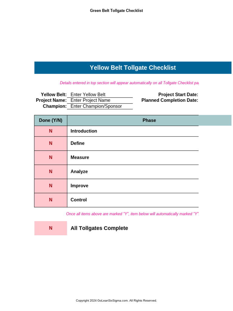 YB Tollgate Checklist GLSS v4 | PDF