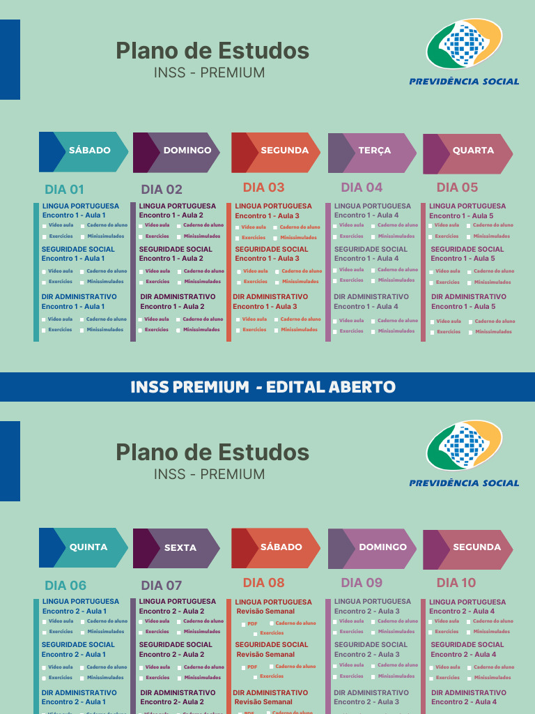 Plano de Estudos 70D - INSS PREMIUM | PDF