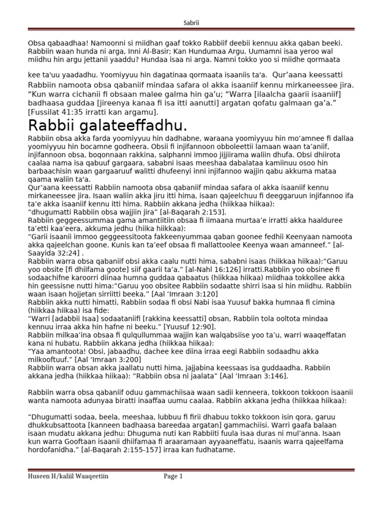 Obsa Qabaadhaa | PDF