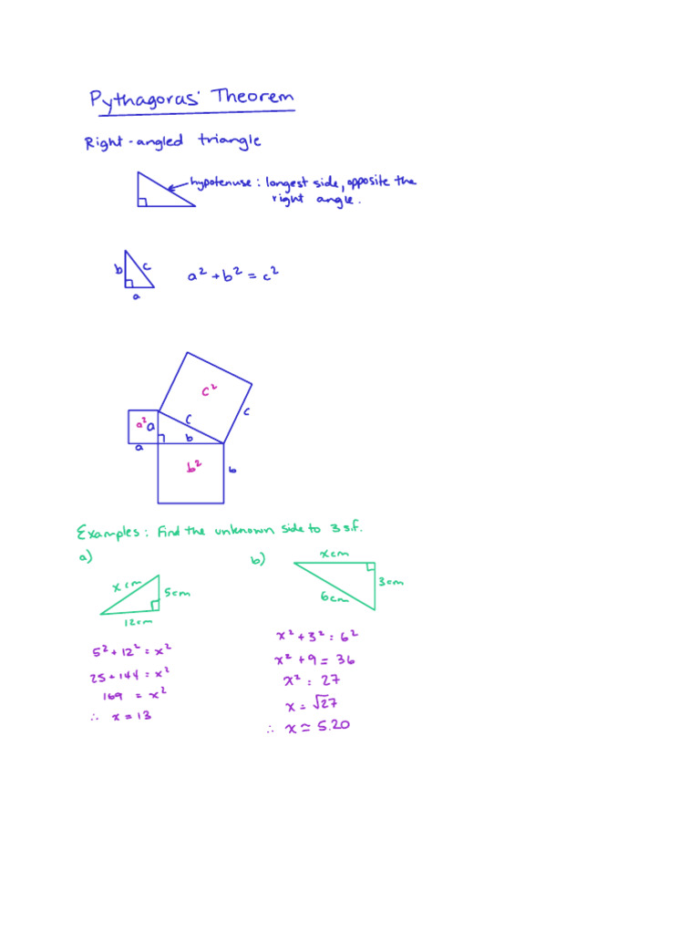 Pythagoras' Theorem Notes | PDF