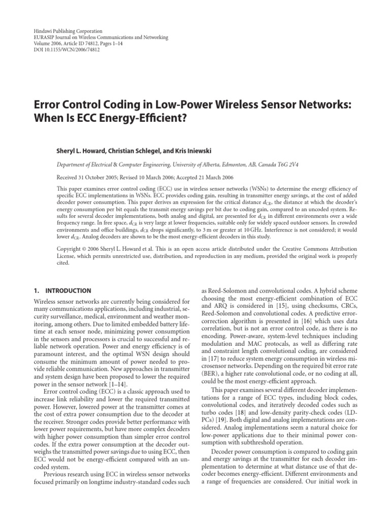 Error Control Coding in Low-PowerWireless Sensor Networks | PDF | Low Density Parity Check Code ...