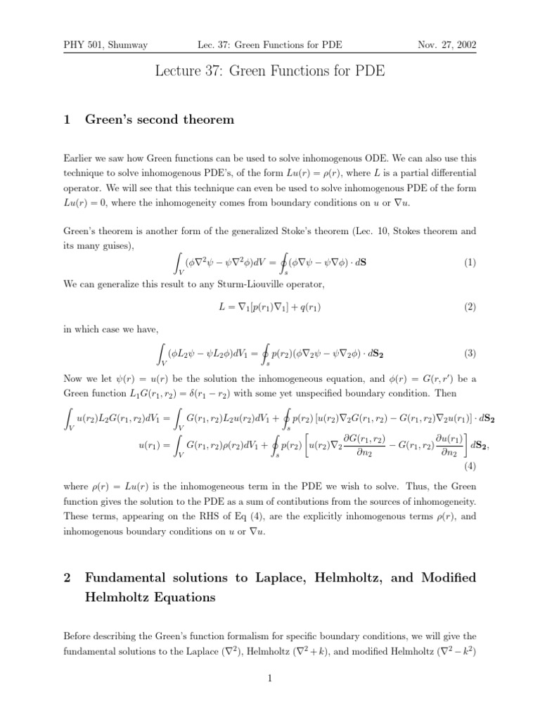Green Functions For PDE | PDF | Green's Function | Partial Differential Equation