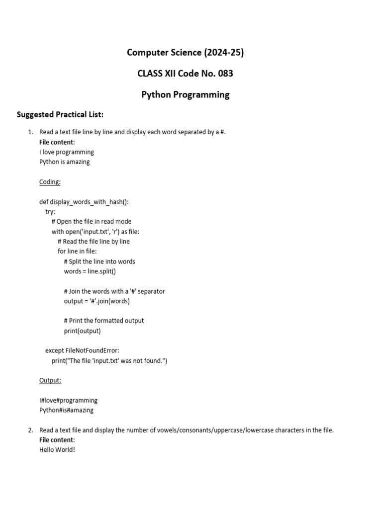 12 - Computer Science - PracticalList | PDF | Computing | Computer Programming