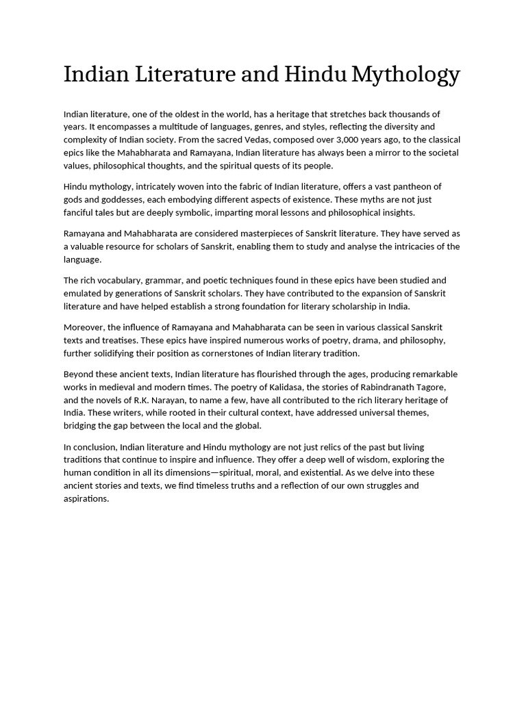 Indian Literature and Hindu Mythology | PDF