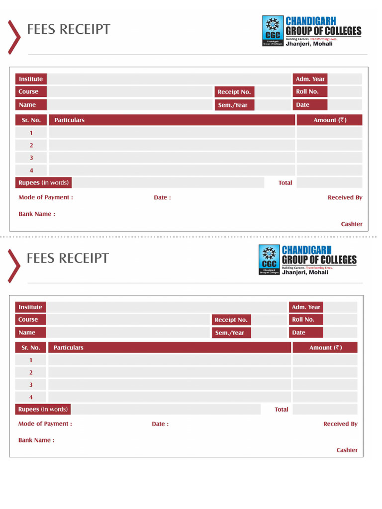 CCE Chandigarh Academic Fee Receipt 2024-25 | PDF