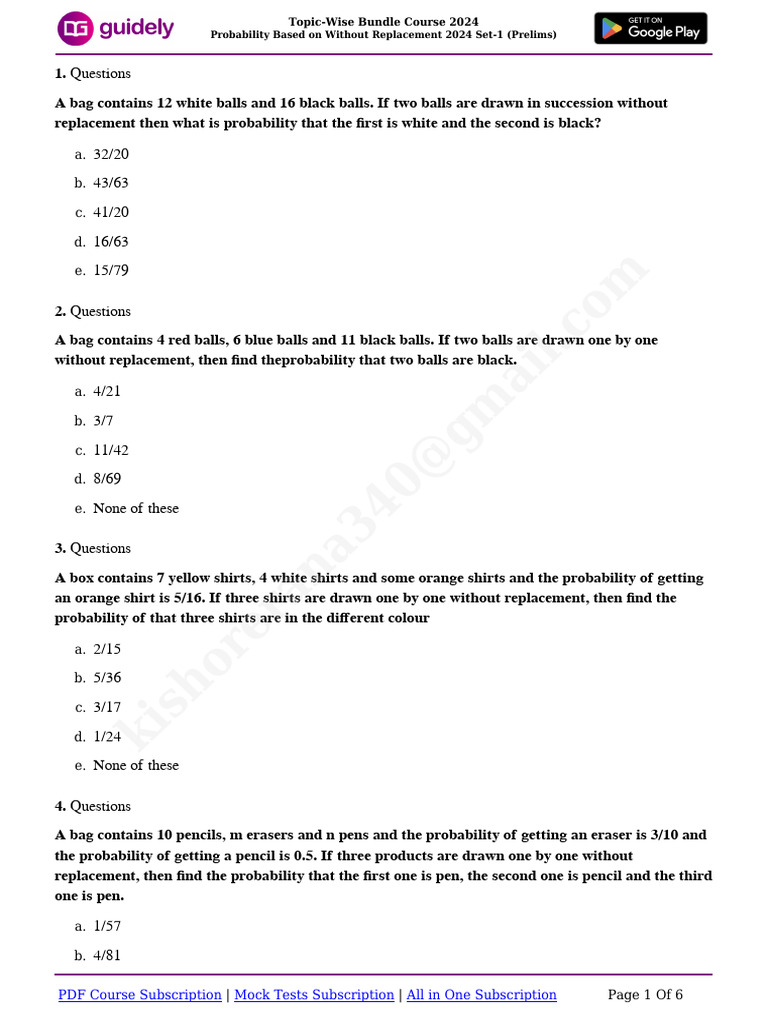 Probability Based On Without Replacement 2024 Set-1 (Prelims) | PDF | Fruit