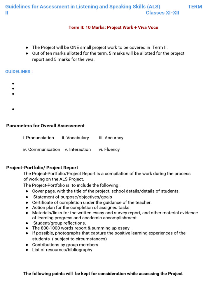 GUIDELINES ALS project TERM II | PDF | Essays | Human Communication
