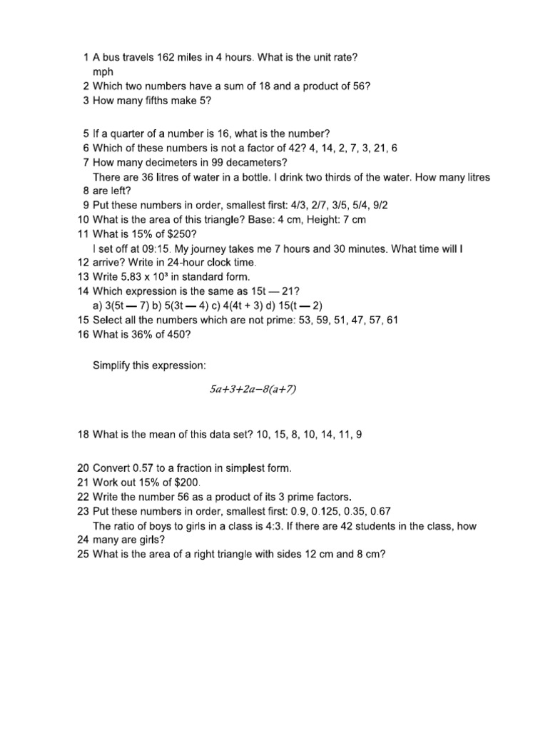 Mental Maths Rev -1 | PDF