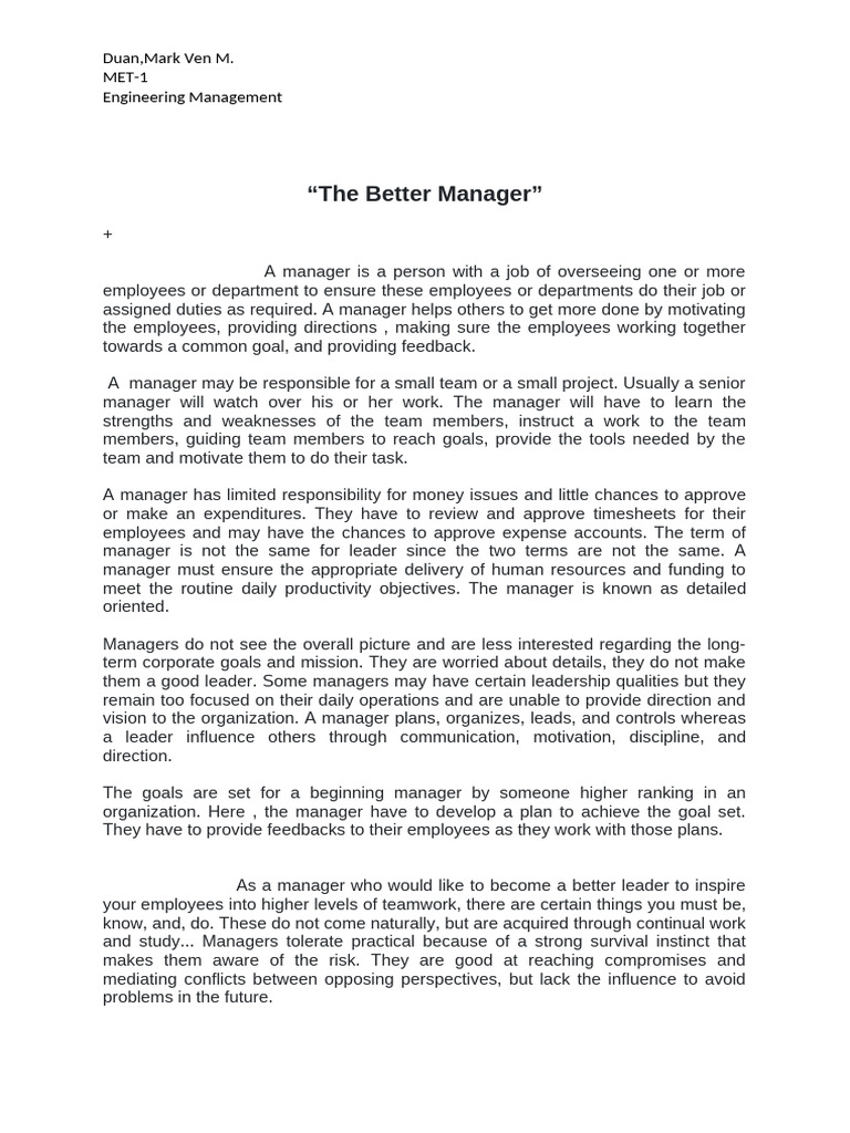 Characteristics of An Ideal Manager (AM | PDF | Goal | Psychology