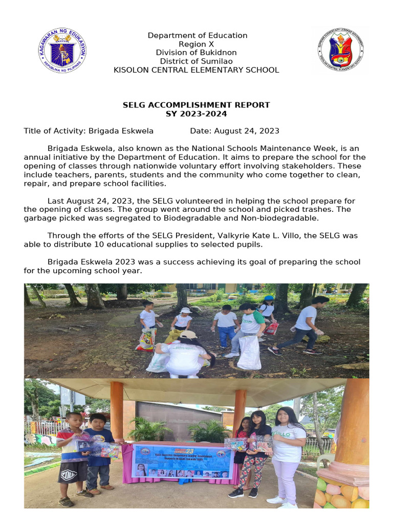 Selg Accomplishment Report | PDF | Wellness