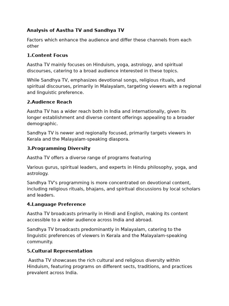Analysis of Aastha TV and Sandhya TV | PDF