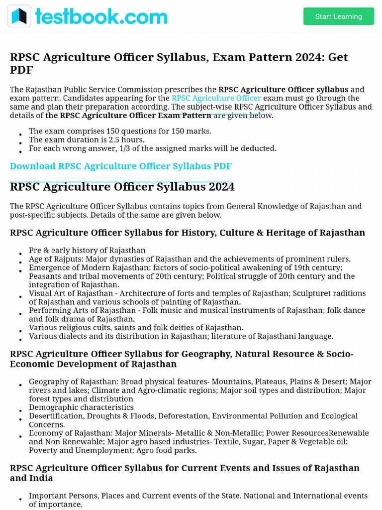 RPSC Agriculture Officer Syllabus, Exam Pattern 2024 - Get PDF | PDF