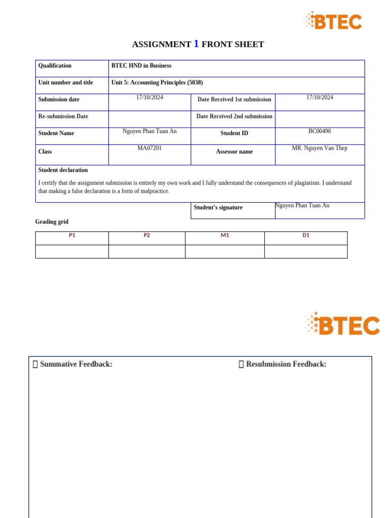 5038 - Assignment 1 Frontsheet | PDF