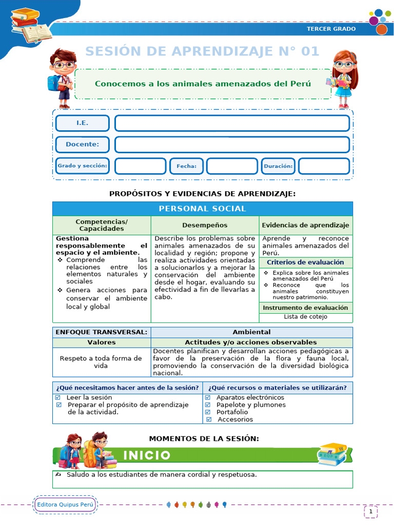 Sesiones de Aprendizaje - Semana 1 - UD VII - Editora Quipus Perú | PDF | Evaluación | Aprendizaje