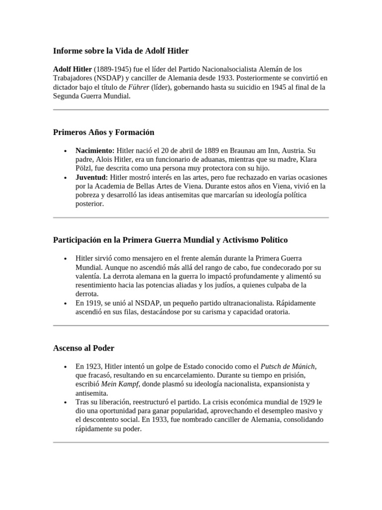 Vida y legado de Adolf Hitler | PDF | Adolf Hitler | Alemania nazi