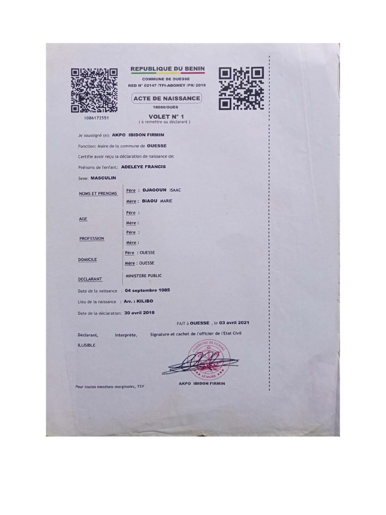 Acte Naissance Sécurisé | PDF