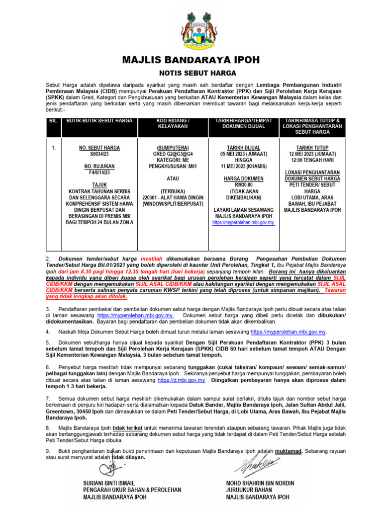 A. Notis Sebut Harga S0034-23-Portal | PDF