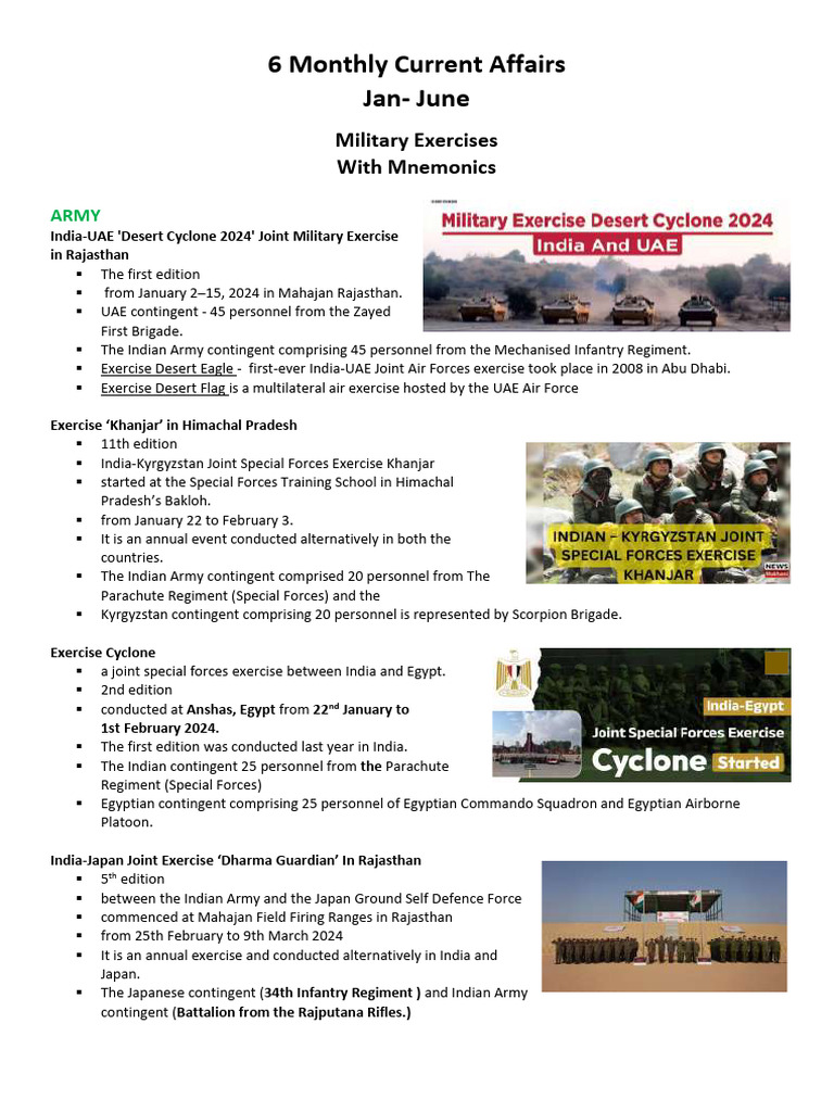 069 6 Monthly Current Affairs6 Months Military Exercises - Jan | PDF ...