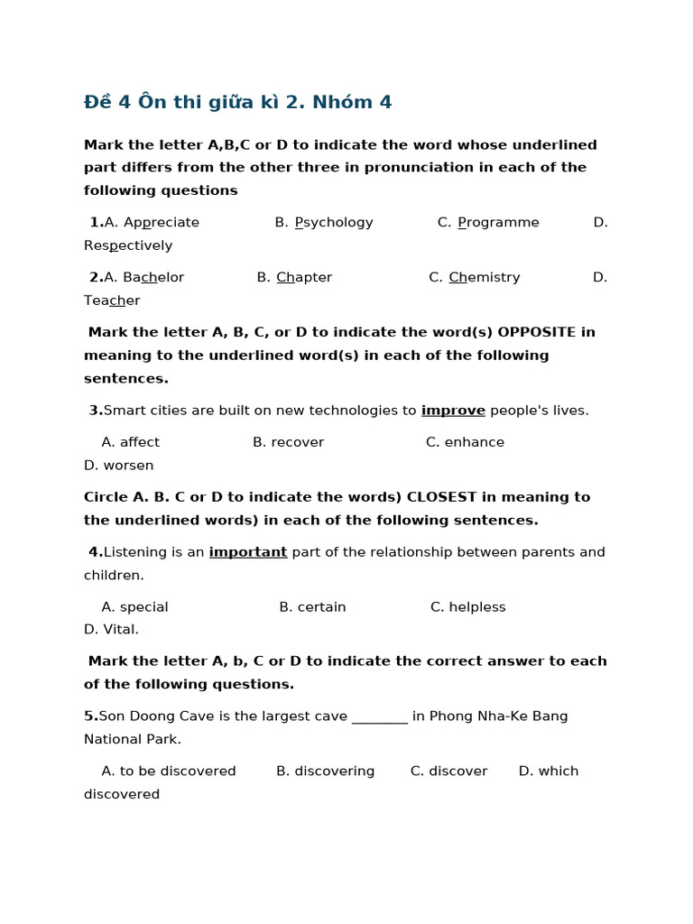 Đề 4 Tiếng Anh ck2 Nhóm 4 | PDF | Wellness