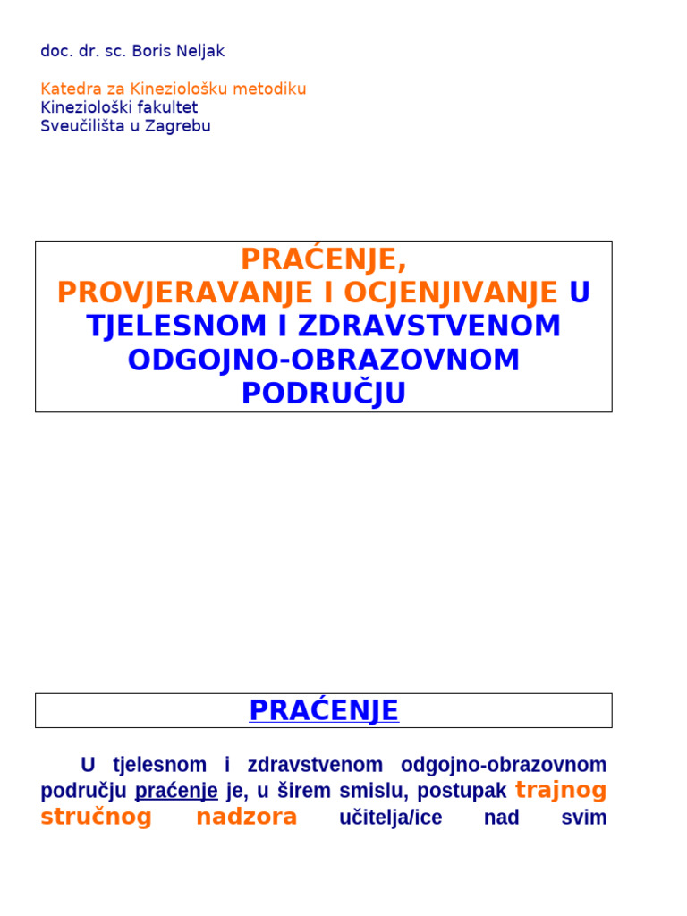 Praćenje, Provjeravanje I Ocjenjivanje | PDF