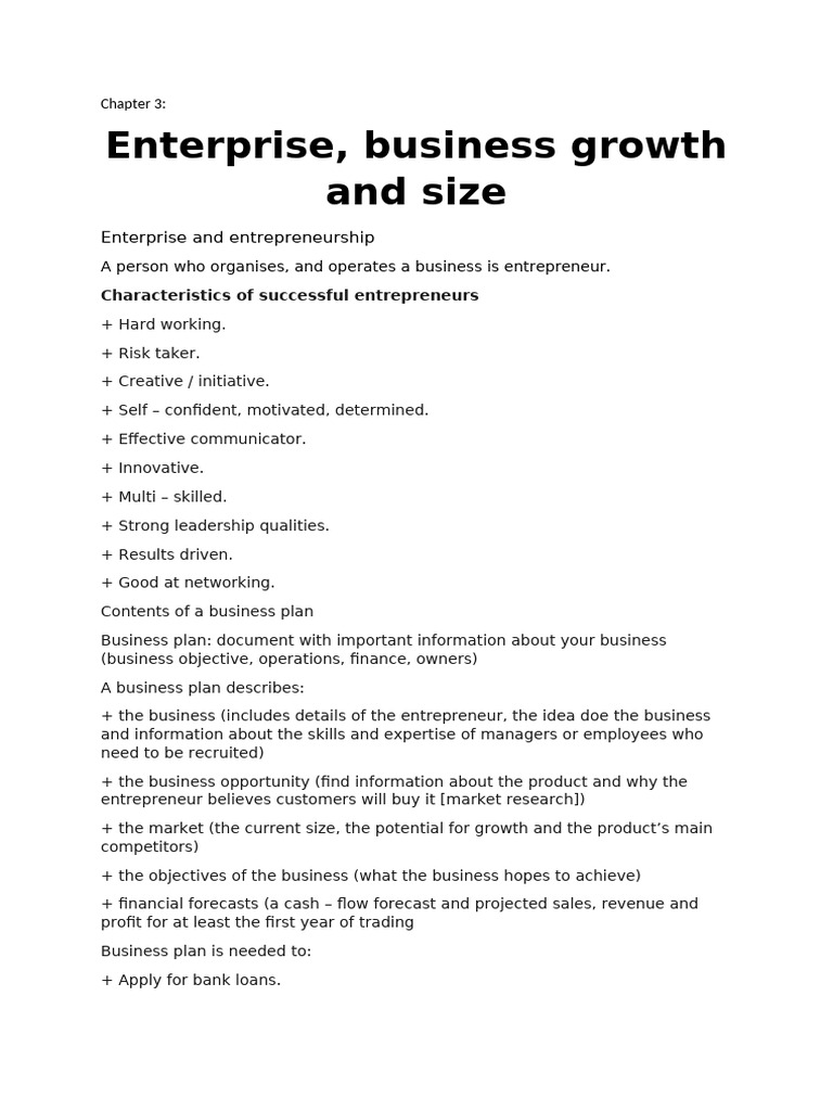Chapter 3 Enterprise, Business Growth and Size | PDF | Entrepreneurship ...