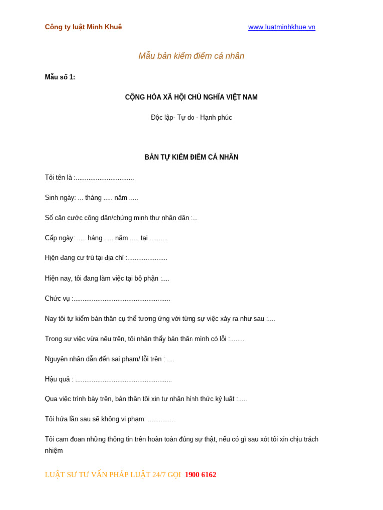 Mau Ban Kiem Diem Ca Nhan Moi Nhat | PDF