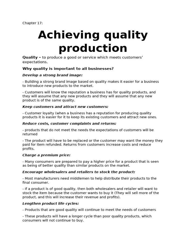 Chapter 17 Achieving Quality Production | PDF | Profit (Economics ...