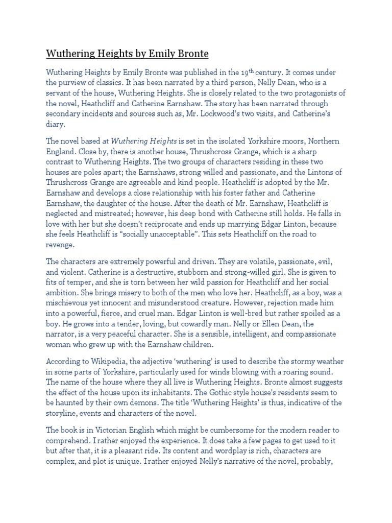 Book Review - Wuthering Heights by Emily Bronte | PDF | Wuthering ...