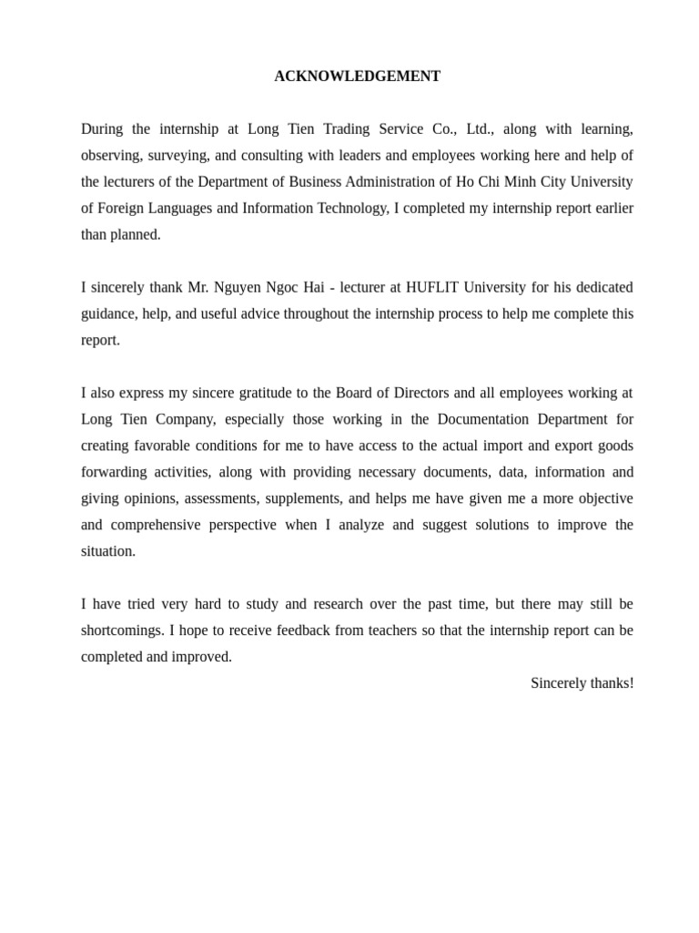 Acknowledgement | PDF | Exports | Value Added Tax