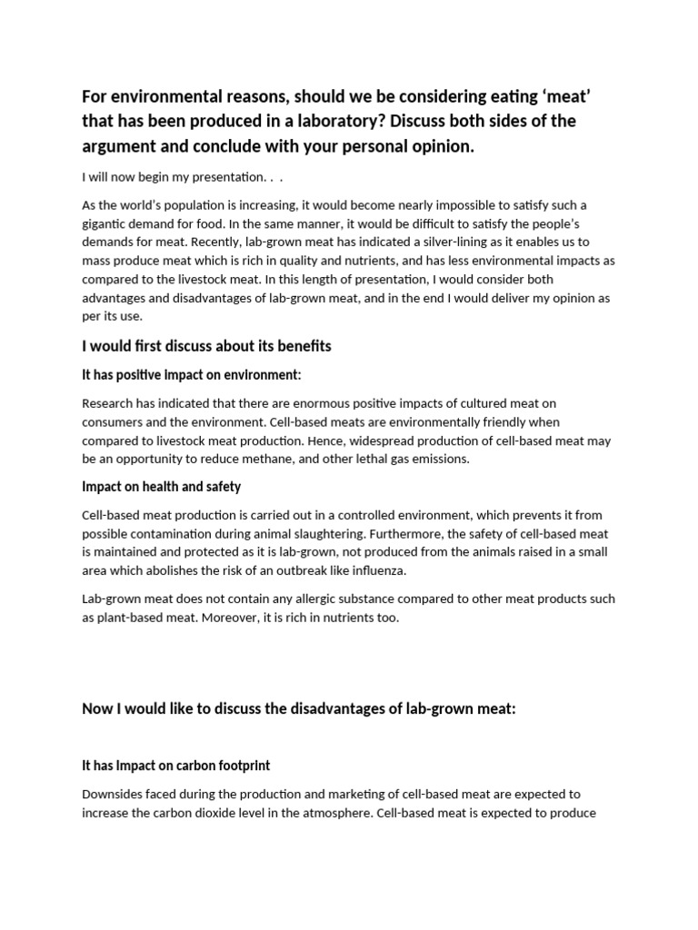 Lab-Grown Meat: Pros and Cons Explained | PDF | Meat | Natural Environment