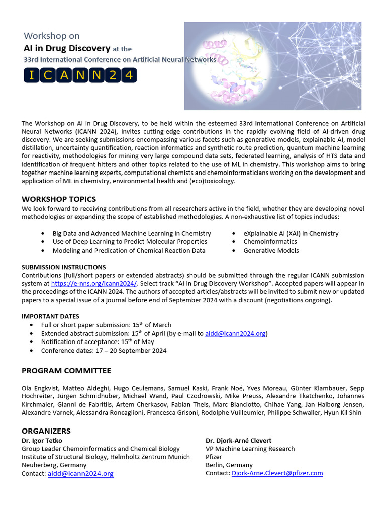 ICANN2024-AIDrugDis-CfP_final | PDF | Machine Learning | Artificial Intelligence