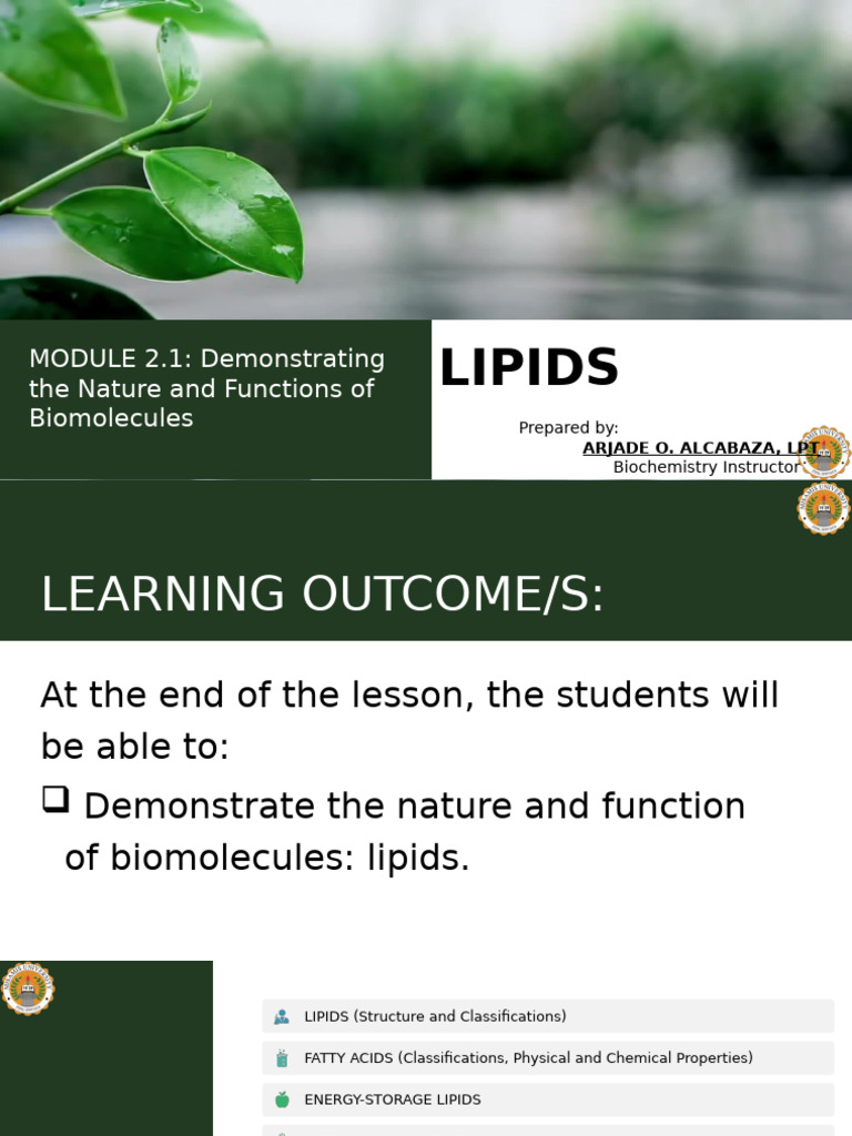 M2.1 Demonstrating The Nature and Function of Biomolecules Lipids | PDF ...