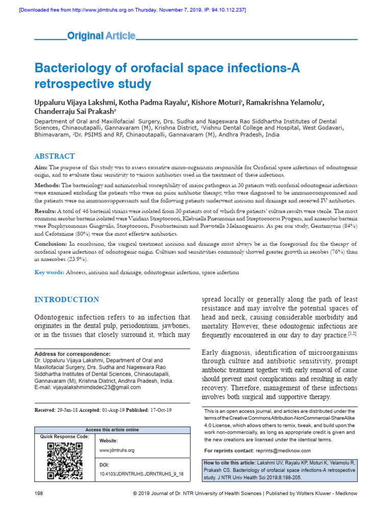 Bacteriology of Orofacial Space Infections-A Retro | PDF | Infection ...