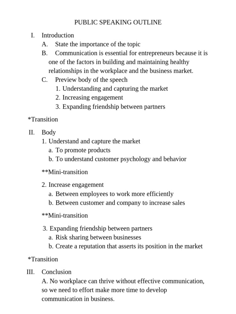 PUBLIC SPEAKING OUTLINE | PDF