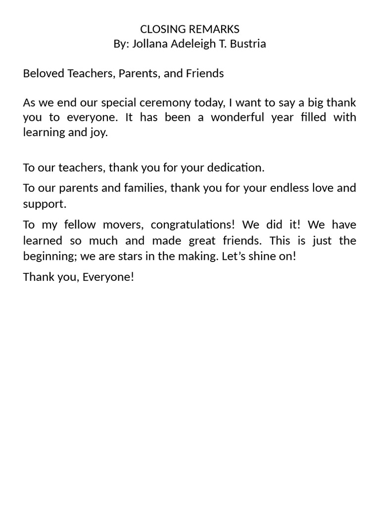 Closing Remarks | PDF