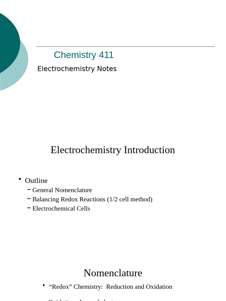 Chemistry 411 Lesson 1 | PDF | Redox | Electrochemistry