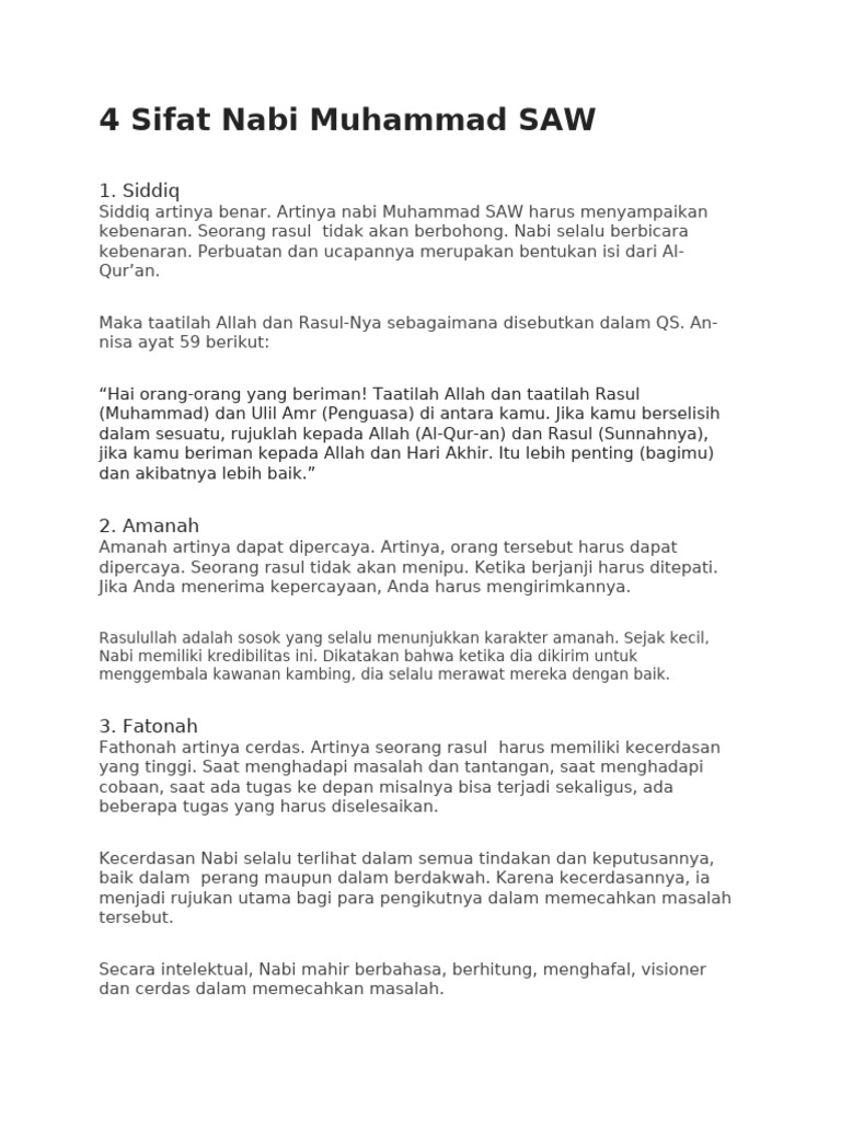 4 Sifat Nabi Muhammad SAW | PDF | Politik | Sejarah