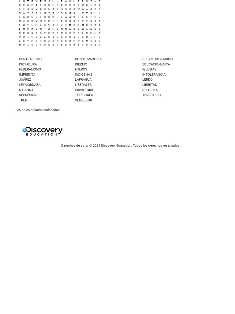 Sopa de Letras - Rompecabezas de Discovery Education | PDF