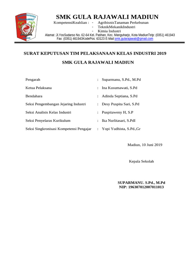 SK Fix TIM PELAKSANAAN KELAS INDUSTRI 2019 | PDF | Bisnis