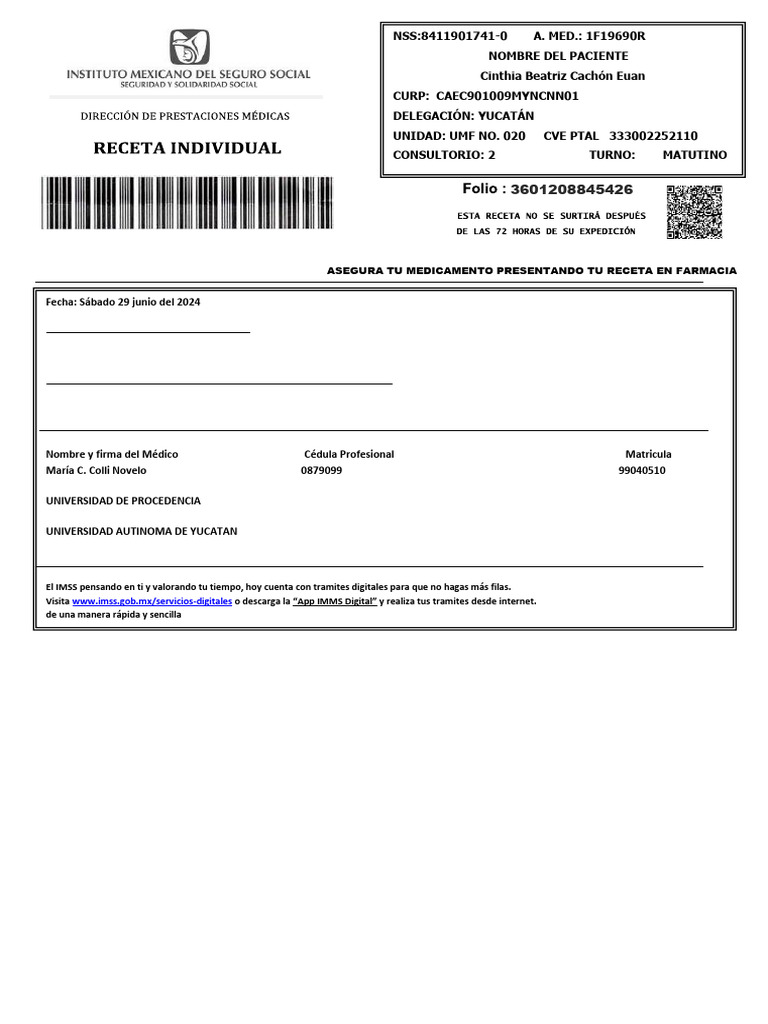 Receta Del Imss | PDF