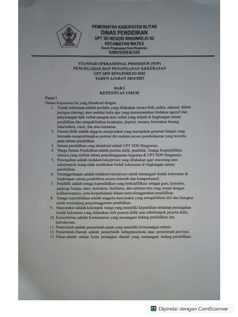 Sop Pencegahan Dan Penanganan Kekerasan | PDF