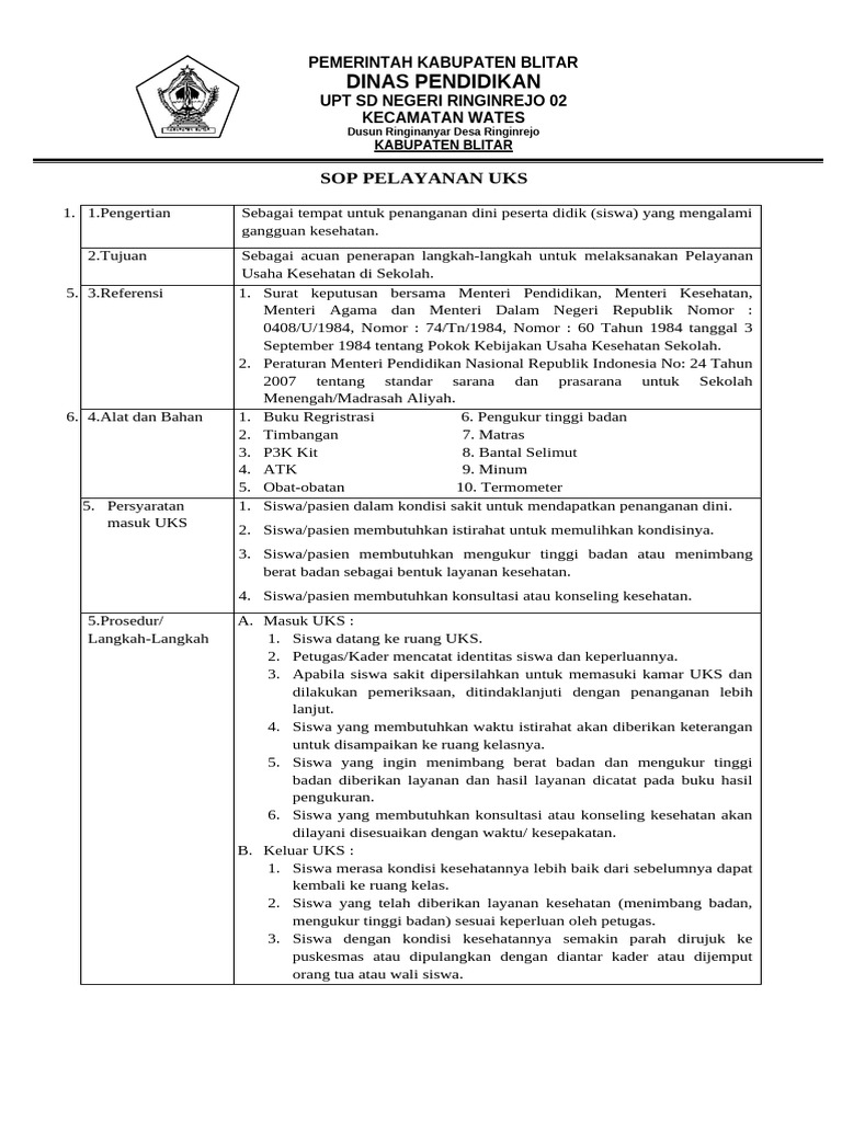Sop Uks | PDF | Pengembangan Diri | Kesehatan Holistik