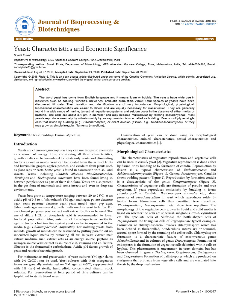 Yeast Characteristics and Economic Significance | PDF | Yeast | Nitrate