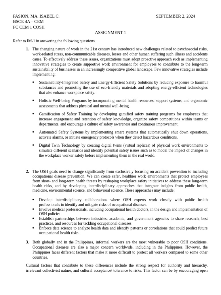 Assignment Construction Occupational Health and Safety | PDF ...