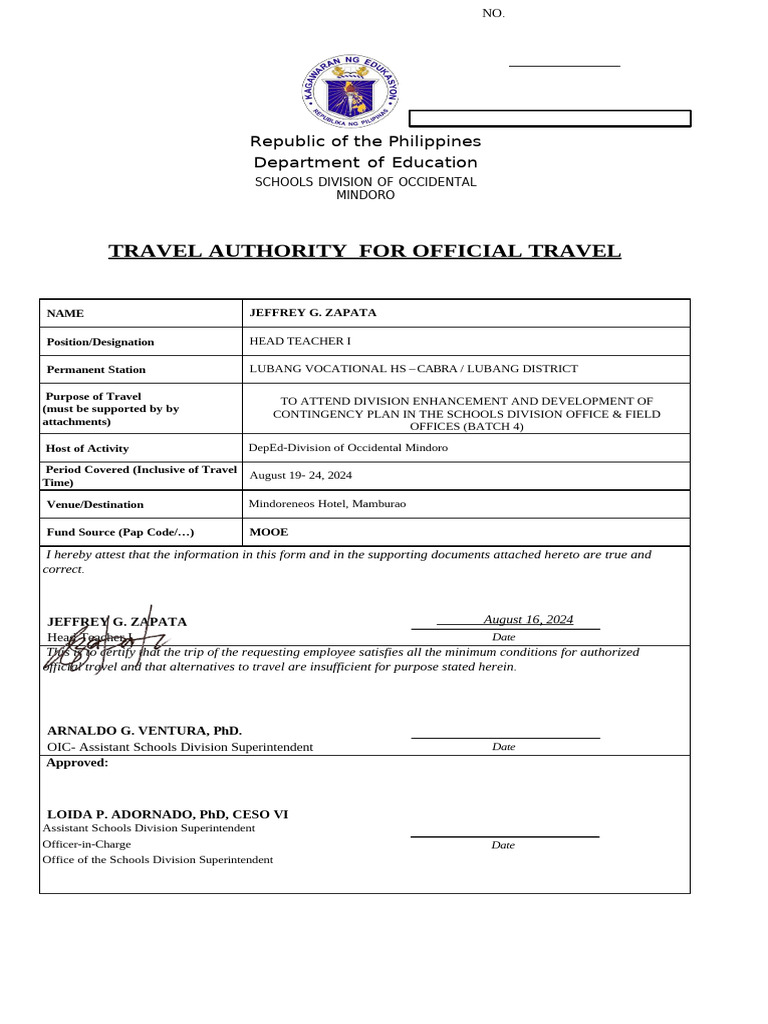 New Travel Order | PDF
